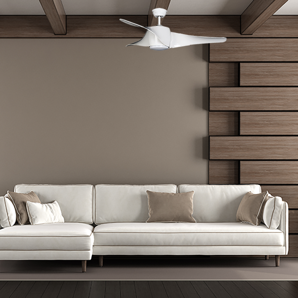 Twister - 50" Modern Ceiling Fan with Dark Wooden and Matte White Blade ...